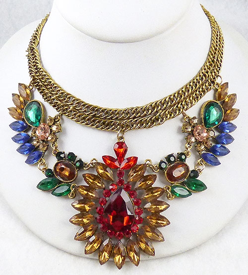 Multi Jewels Rhinestone Necklace - Garden Party Collection Vintage Jewelry