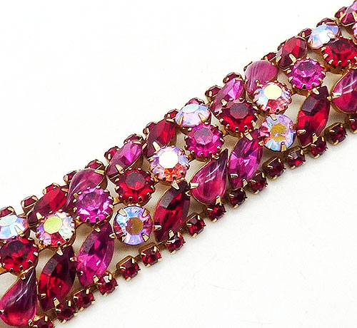 Red Fuchsia and Pink Aurora Rhinestone Bracelet - Garden Party ...